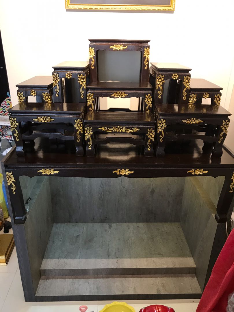 Thailand style 9 pcs Prayer Table with customized base, Hobbies & Toys ...