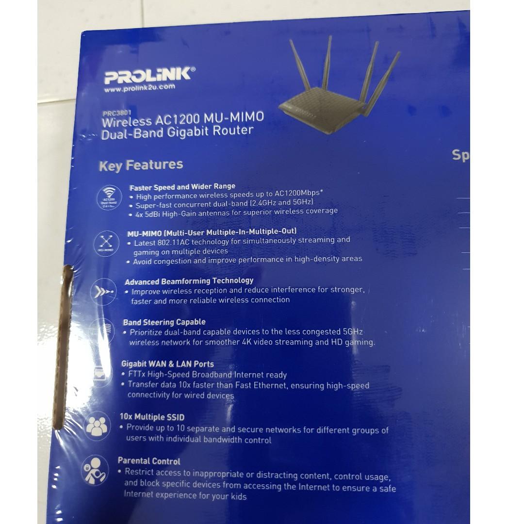 ProLink, PRC 3801, Wireless AC1200 MU-MIMO, Dual-Band Gigabit Router ...
