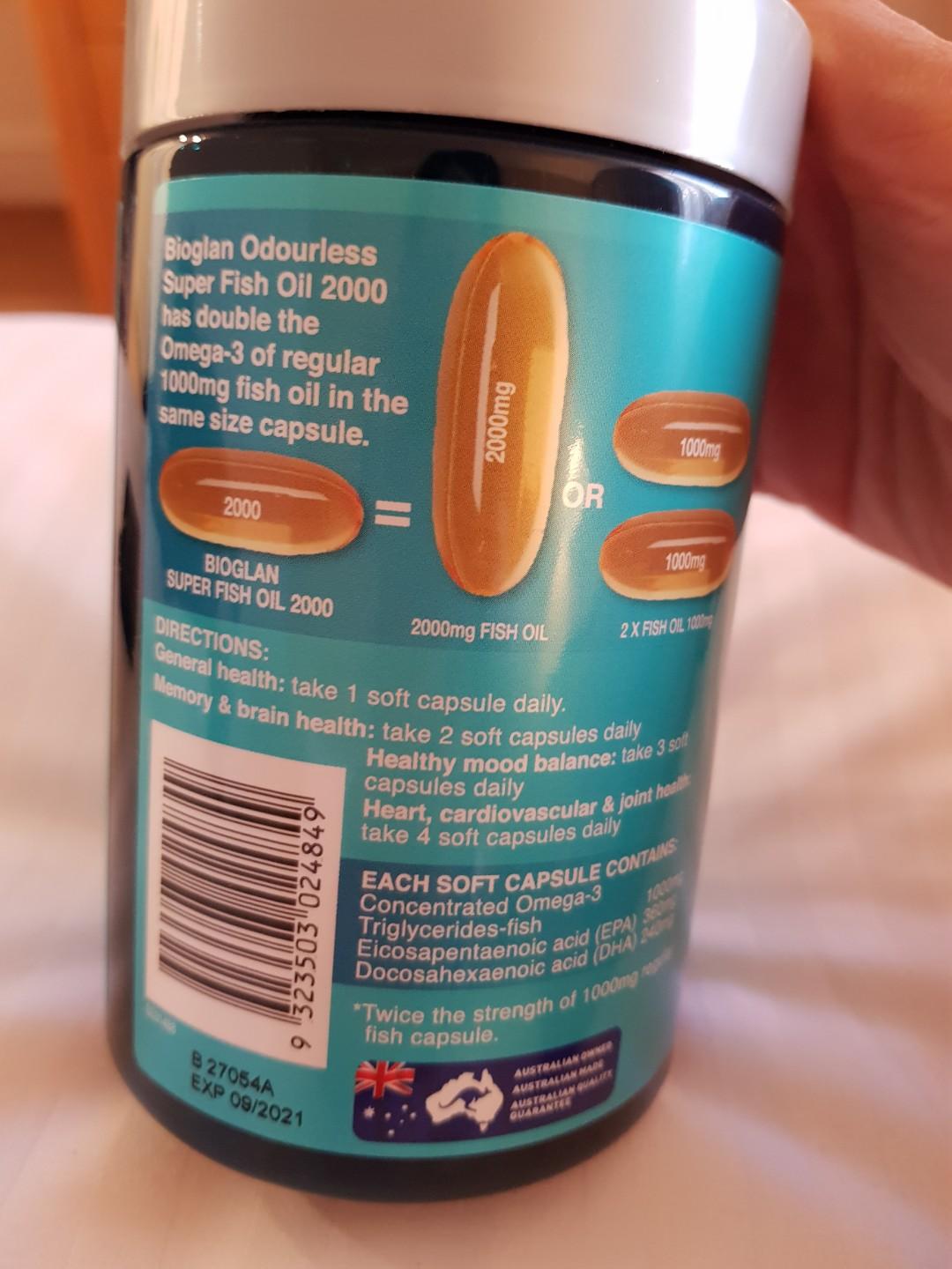 Bioglan Odourless Super Fish Oil 2000, Health & Nutrition, Health ...