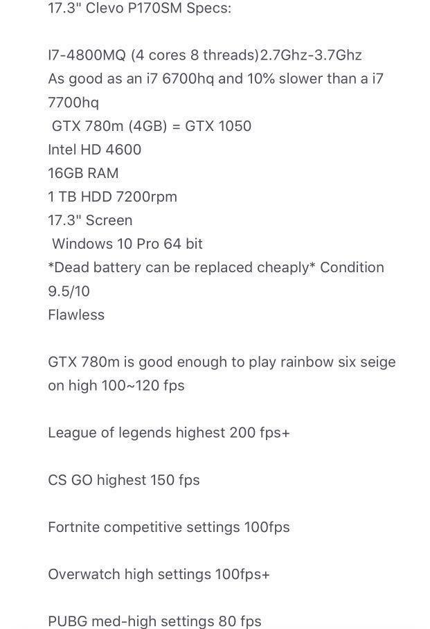 Clevo P170SM- Gaming Laptop, Computers & Tech, Parts & Accessories ...
