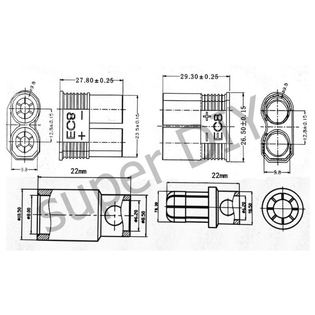 EC8 100A high curent blue Connector plug DIY electronic 1 pair Female ...