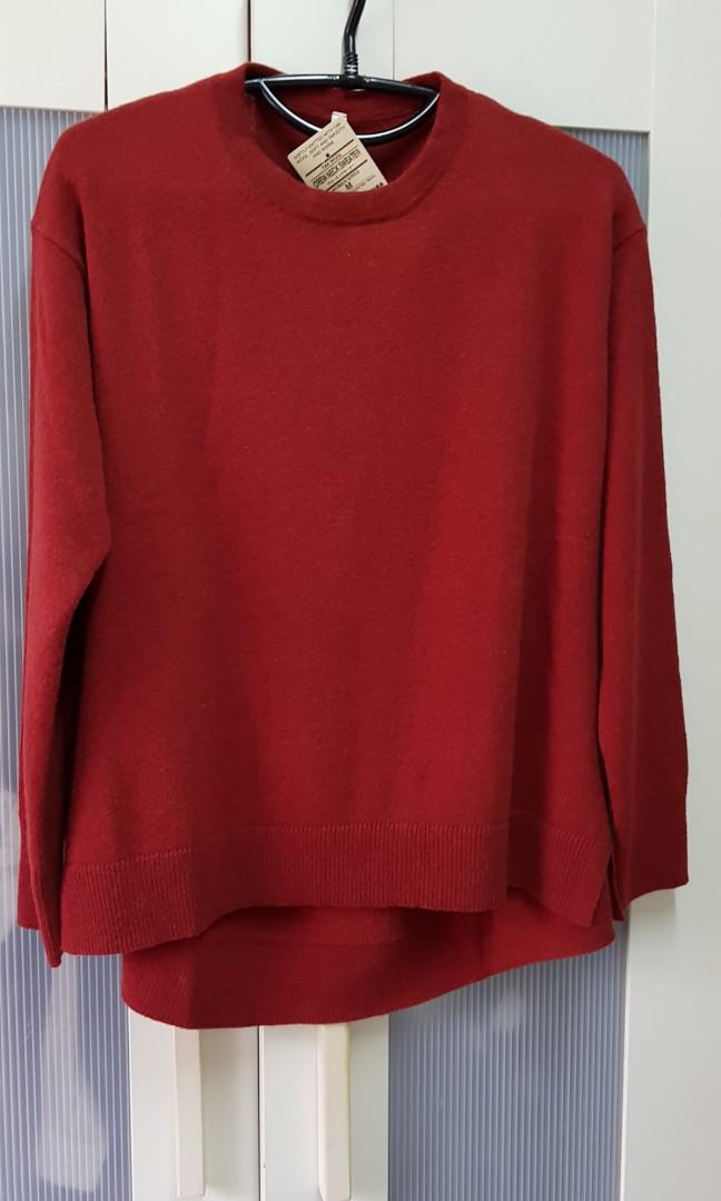 Muji red crew neck sweater yak wool, Women's Fashion, Tops, Longsleeves ...