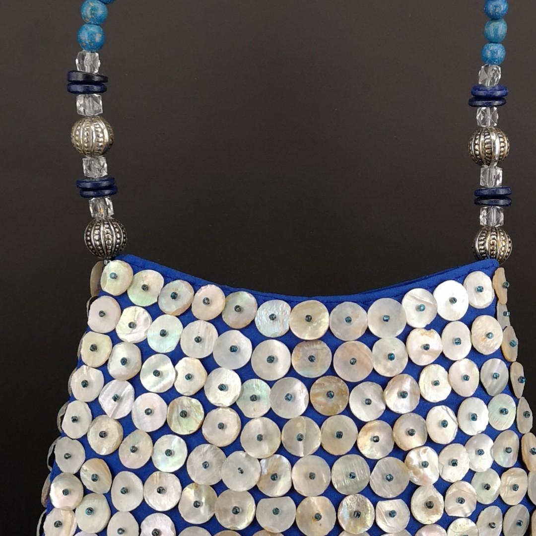 Native blue shoulder bag made from capiz and beads, Women's Fashion ...