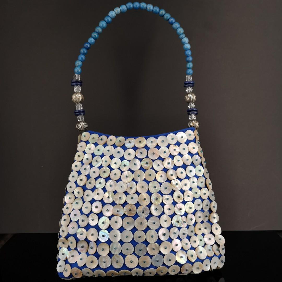 Native blue shoulder bag made from capiz and beads, Women's Fashion ...