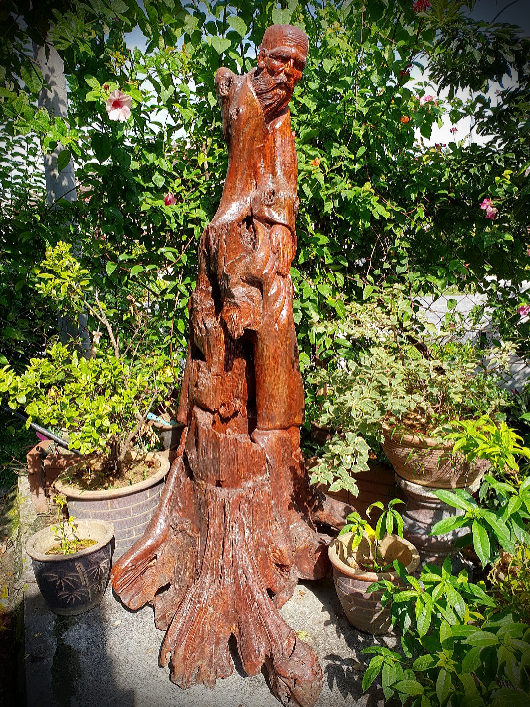 6.6 feet tall old man sculpture wood tree trunk carving heavy ...