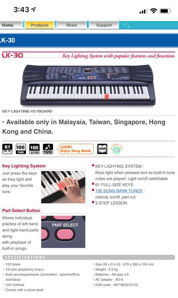 Preloved Casio keyboard LK-30, Hobbies & Toys, Music & Media, Musical ...
