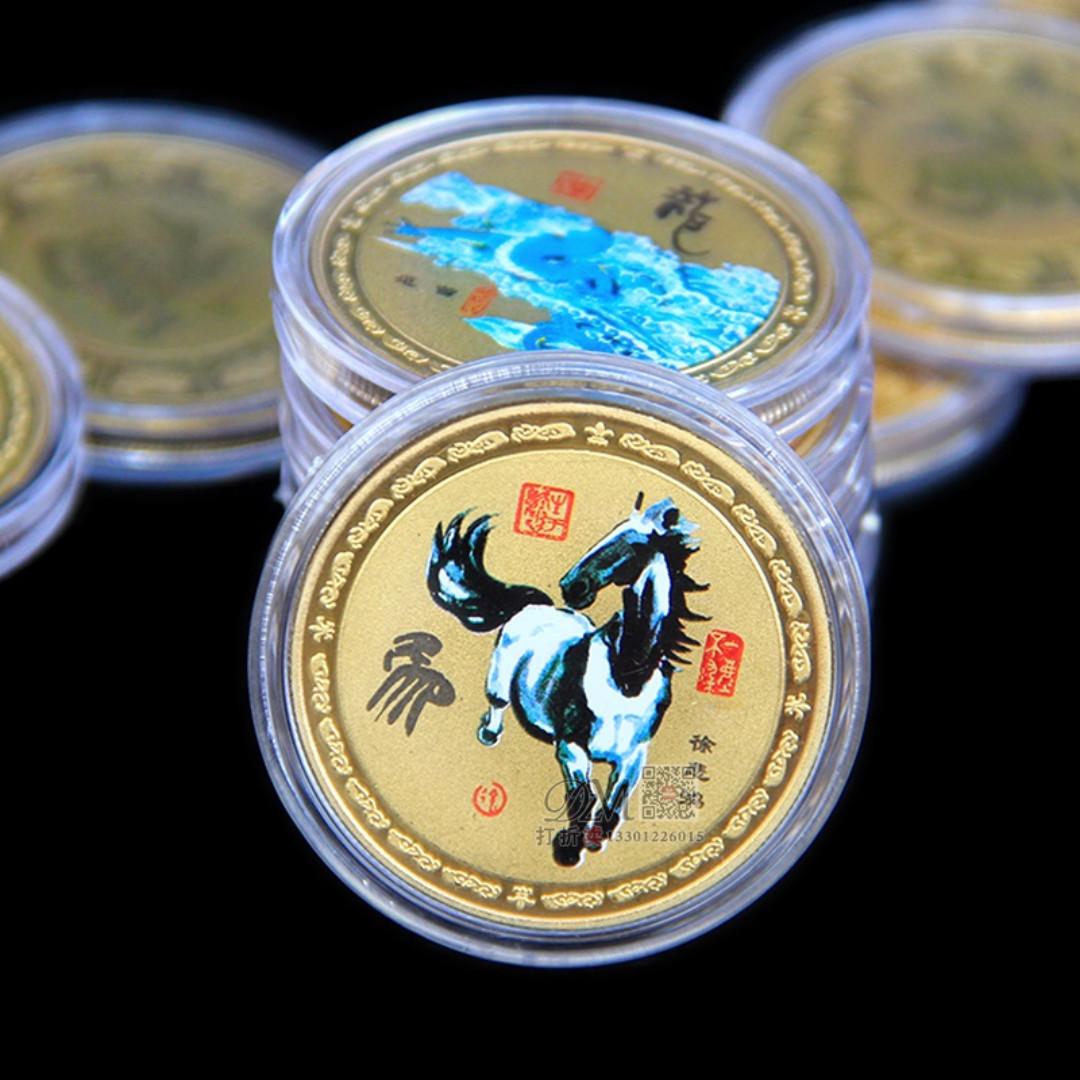12 Chinese Zodiac Animal Gold Plated Collectible Gift Coin Set, Hobbies ...