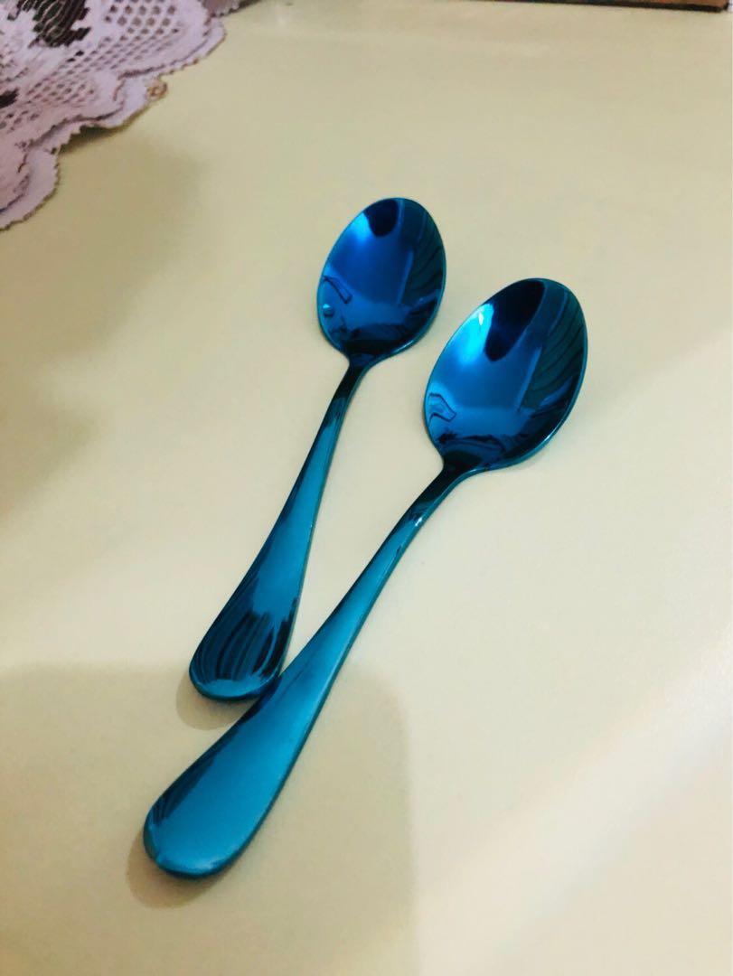 Sendok teh biru stainless steel, Kitchen & Appliances di Carousell