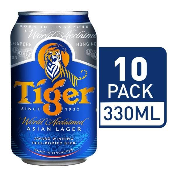 Tiger beer 10 cans x 330ml, Food & Drinks, Alcoholic Beverages on Carousell