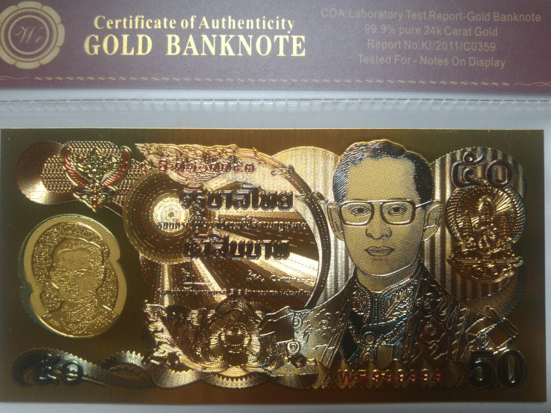 50-baht 24K Gold Foil Banknote, Hobbies & Toys, Memorabilia ...