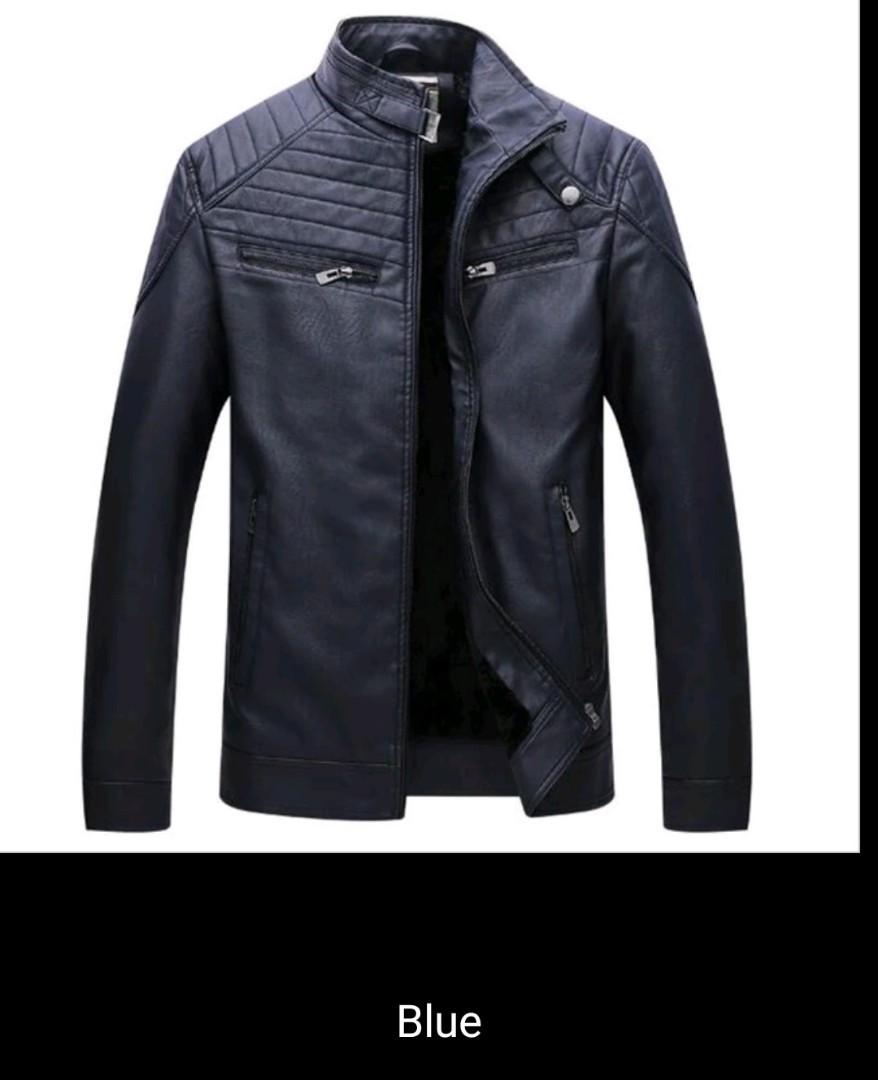 Men leather Jacket pu biker leather brown black blue jacket with Inner ...