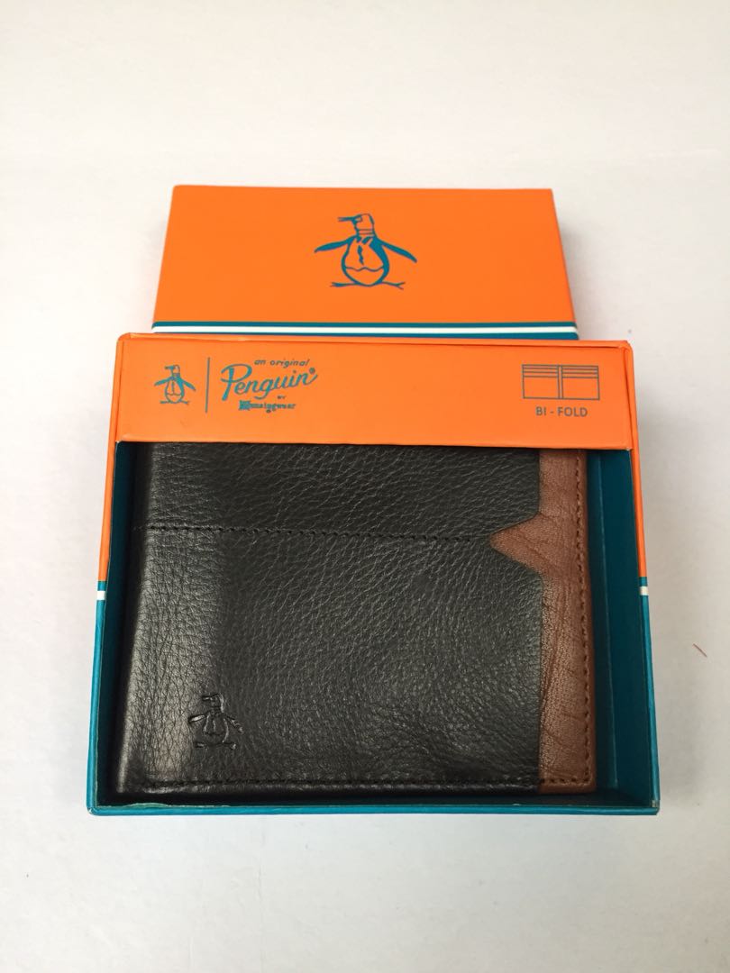 Original Penguin Men’s Front Pocket Black Genuine Leather Bifold Wallet ...