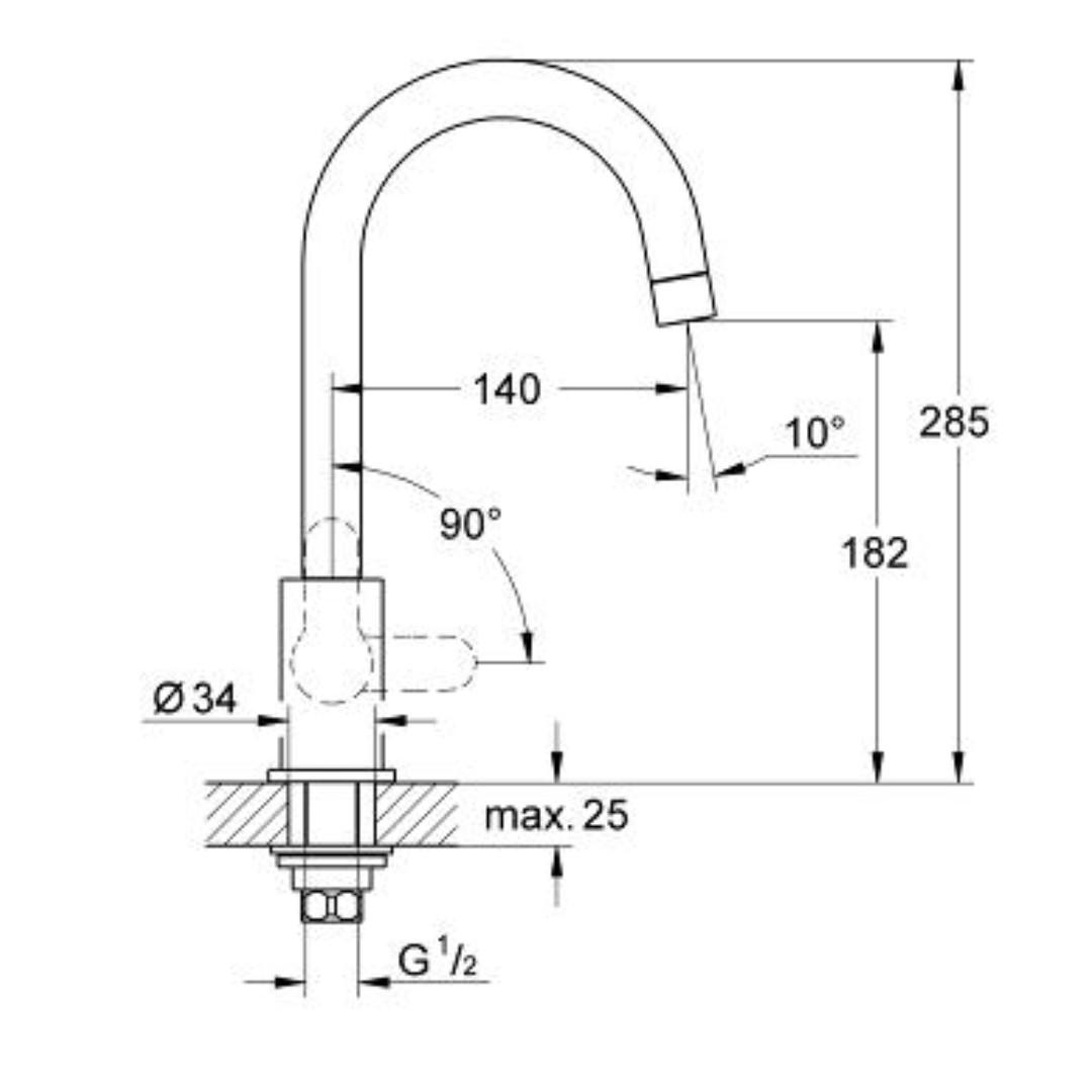 Grohe BauEdge Kitchen sink cold tap, Furniture & Home Living, Bathroom ...