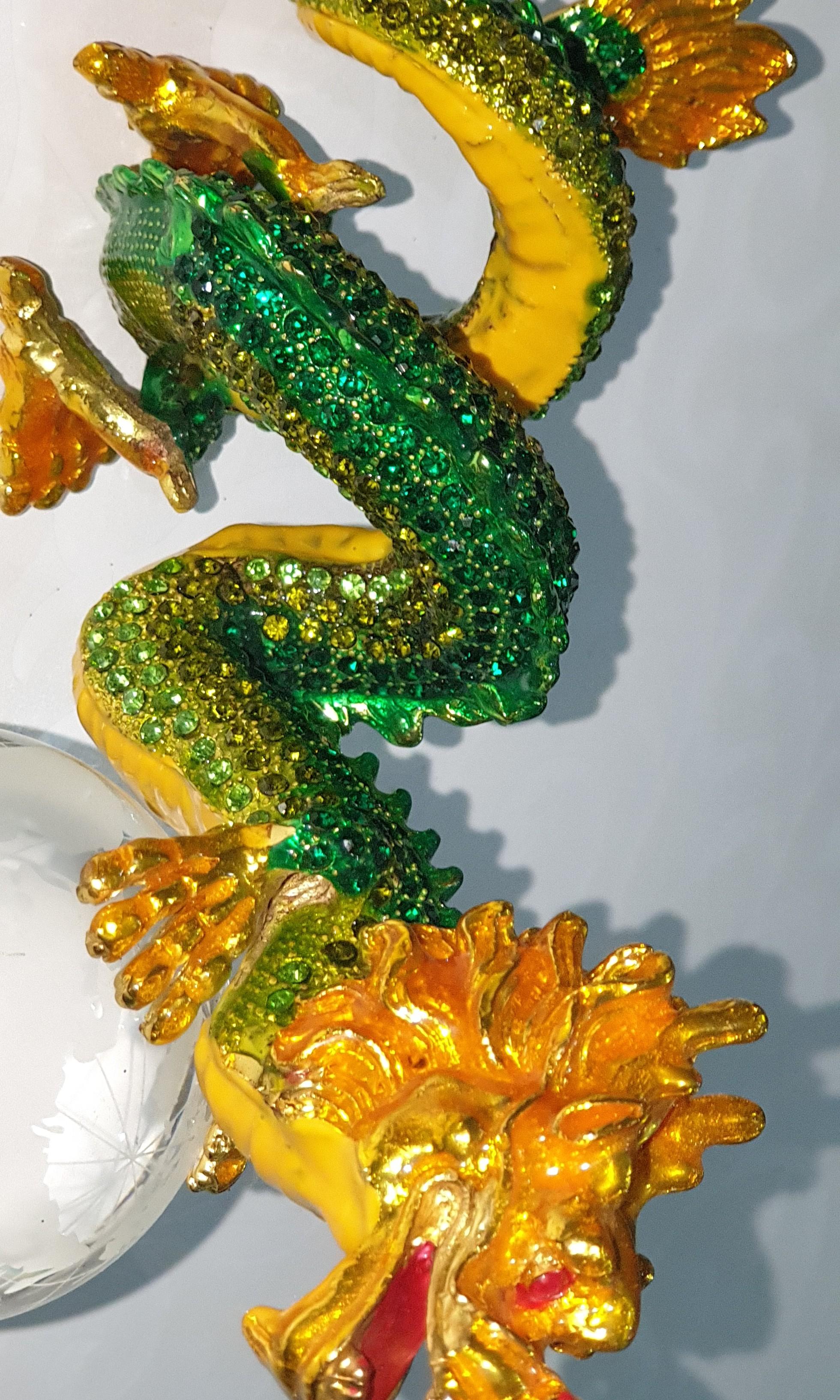 Bejeweled Green Dragon With Crystal Globe (Feng Shui Display ...