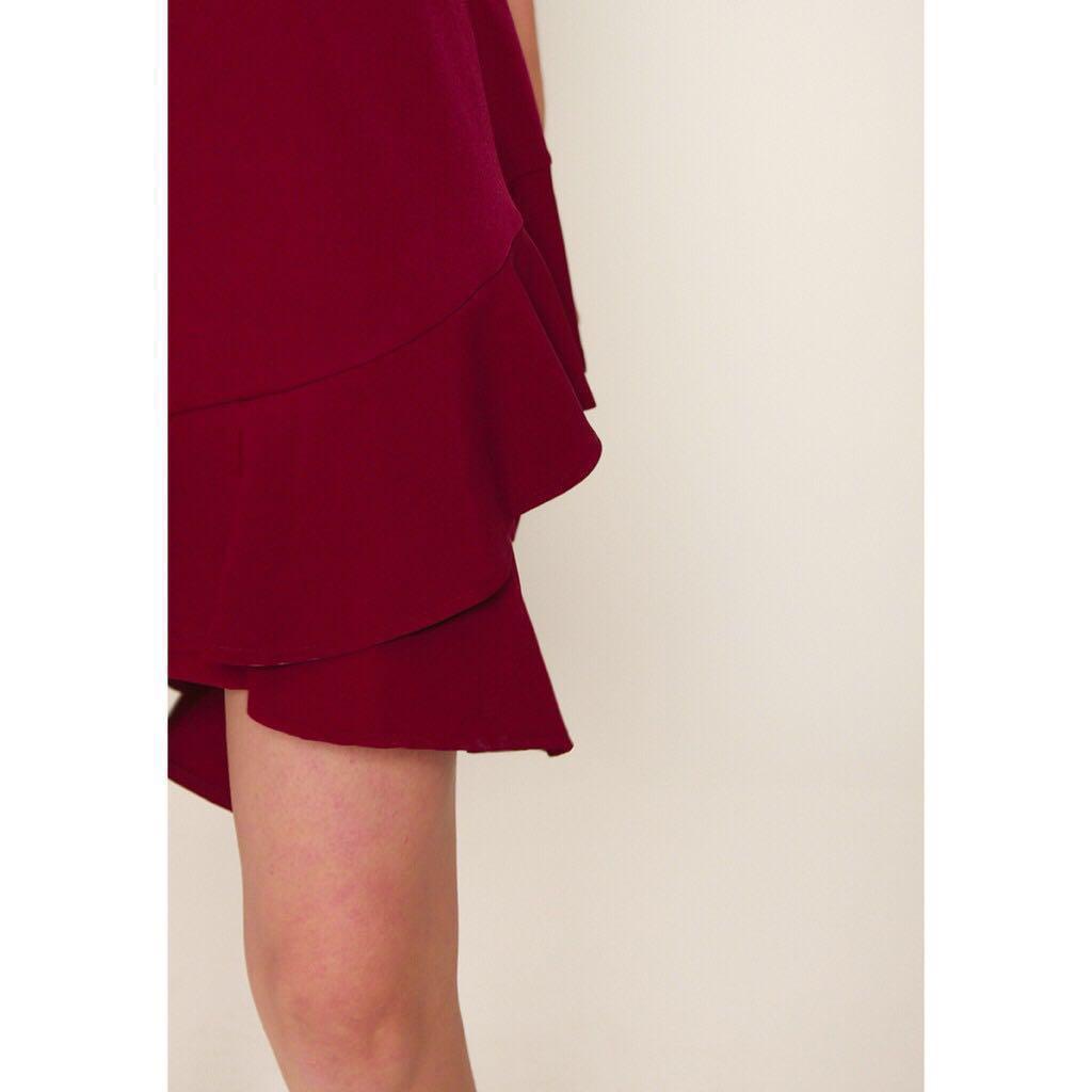 Maroon Ruffles Dress, Women's Fashion, Dresses & Sets, Dresses on Carousell