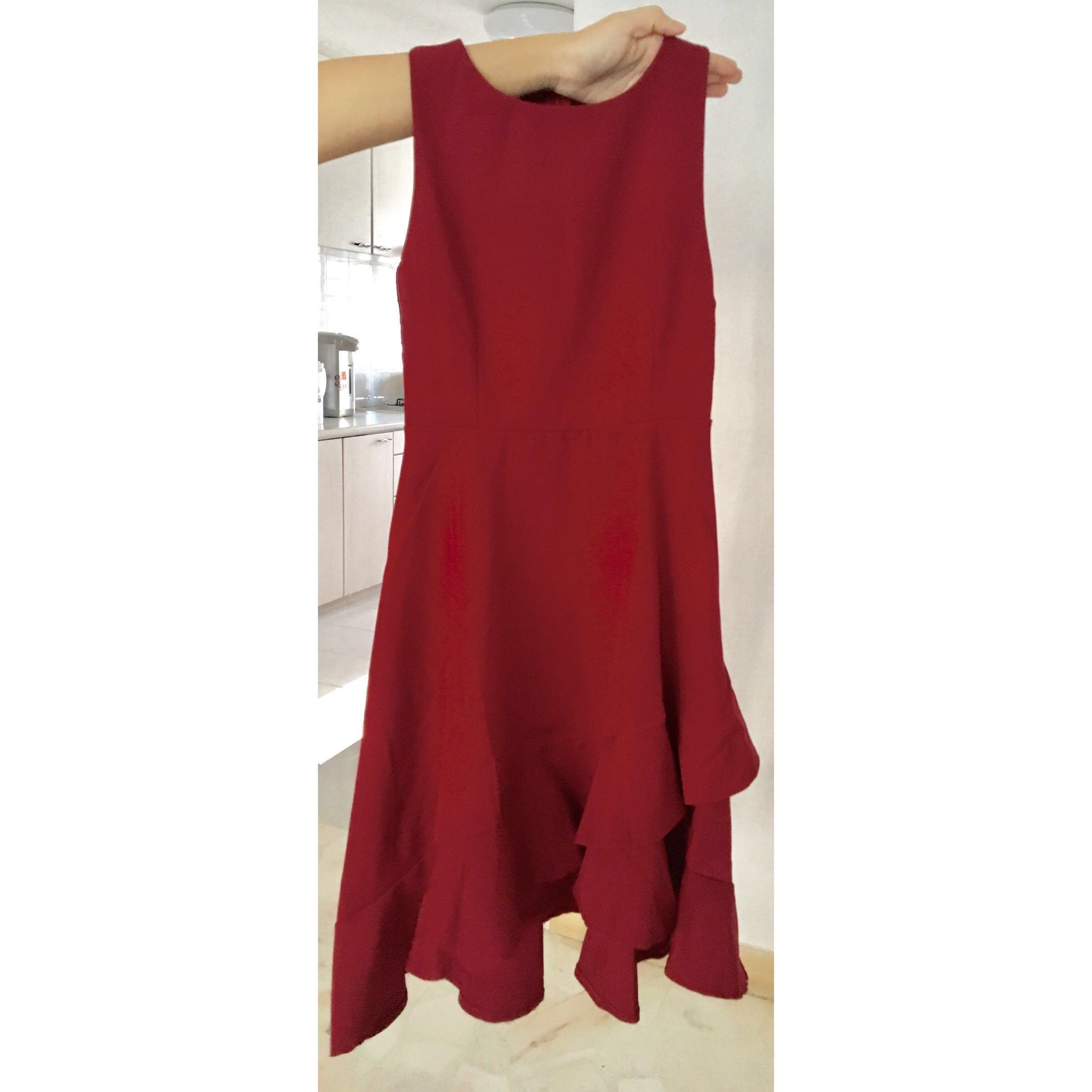 Maroon Ruffles Dress, Women's Fashion, Dresses & Sets, Dresses on Carousell