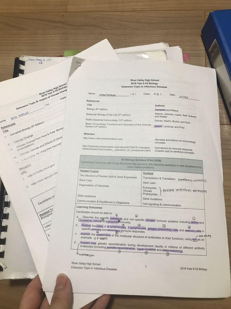 A levels H2 Biology School notes (binded), Hobbies & Toys, Books ...