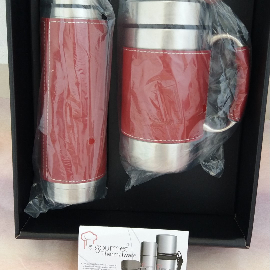La Gourmet 0.5L Leather Flask & Mug (Red) Gift Set (Brand New ...