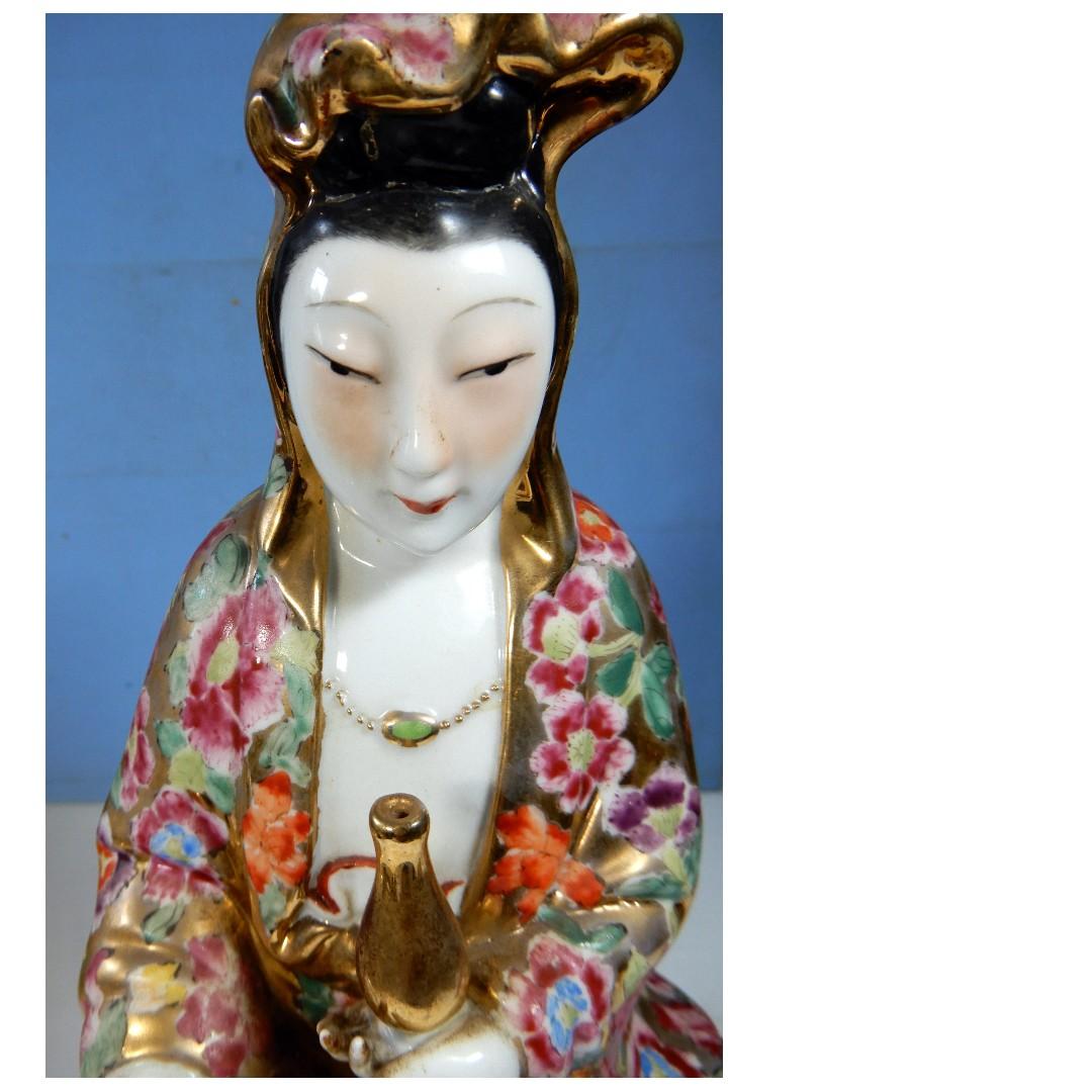Vintage porcelain statue Kwan Yin Goddess of Mercy with vase circa 1970 ...