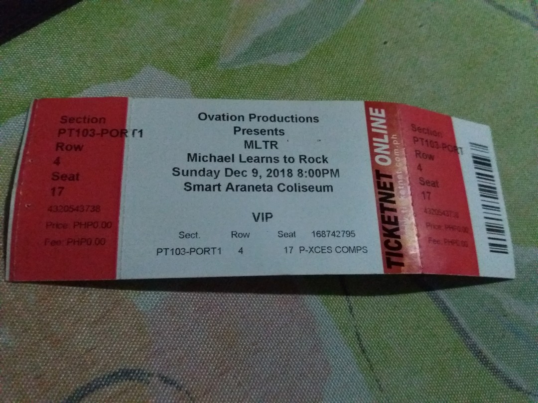 Vip ticket michael learns to rock araneta, Tickets & Vouchers, Event ...