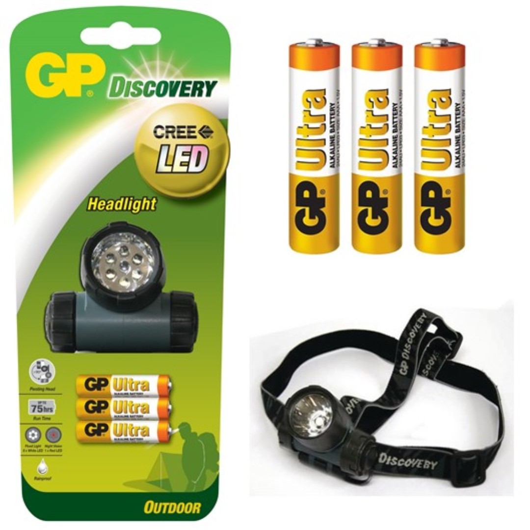GP Discovery LED Headlight With Headstrap And AAA X 3pcs Alkaline ...