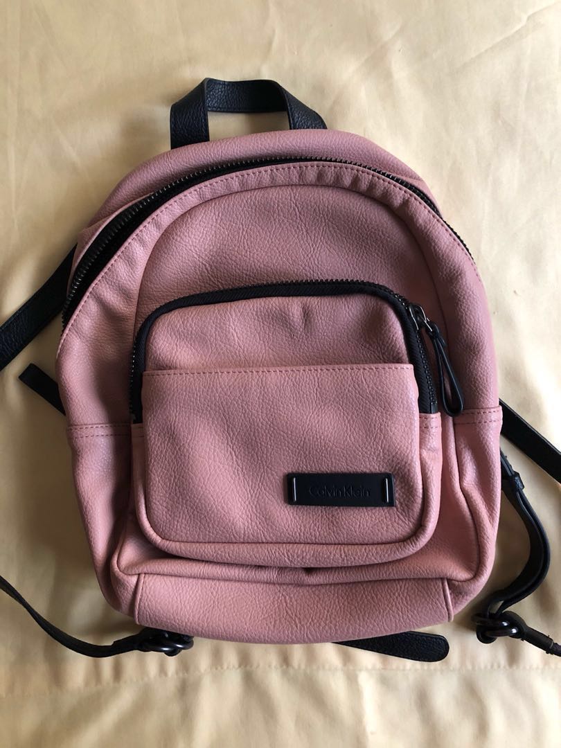 Pink/Nude Calvin Klein mini leather backpack, Women's Fashion, Bags ...
