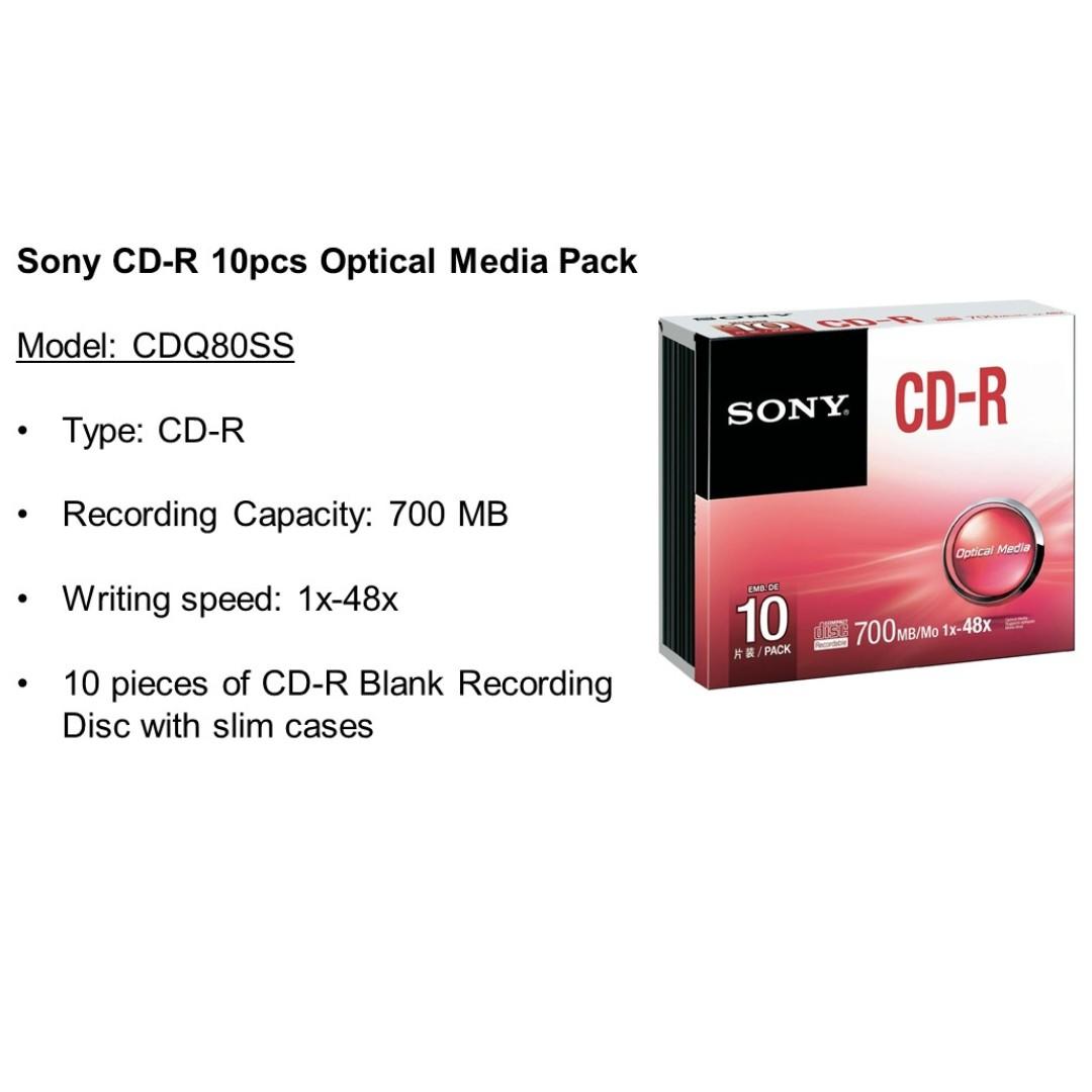 Sony CD-R Blank Disc 10pcs With Slim Case 700MB Recording Media, TV ...