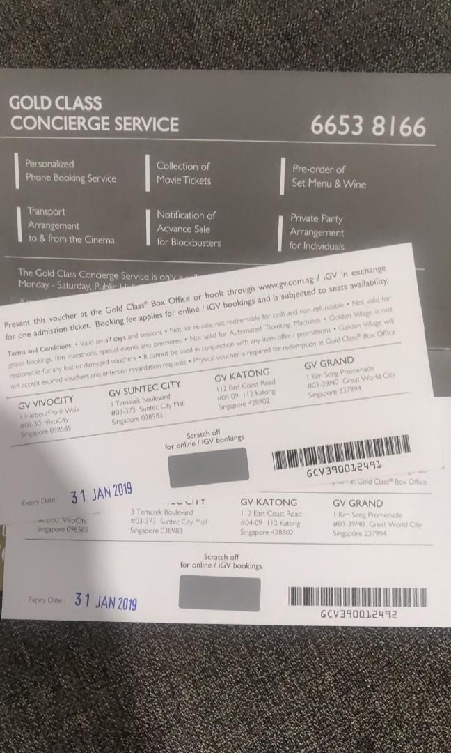 Gv gold class tickets all day (a pair), Tickets & Vouchers, Vouchers on ...