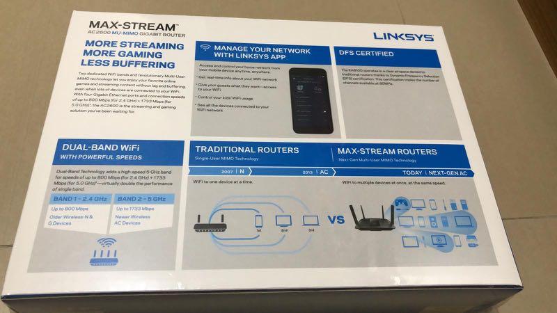 Linksys Max-Stream AC2600 MU-MIMO GIGABIT Router, Computers & Tech ...