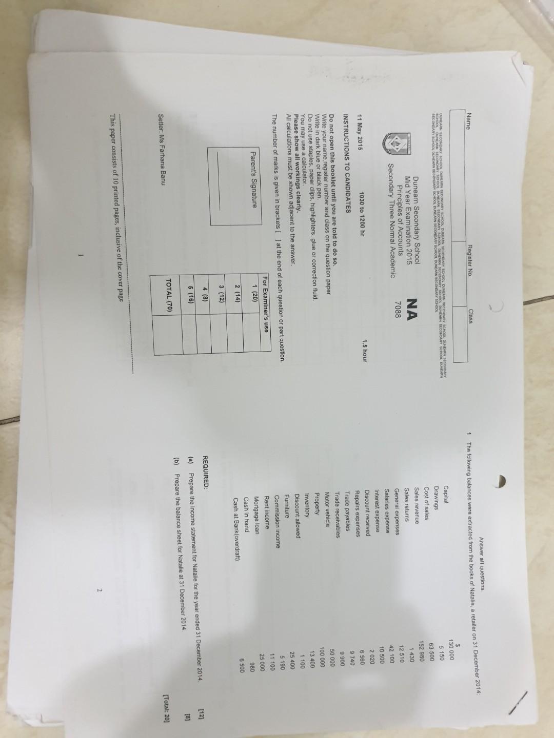 POA Secondary 3NA and 4NA exam paper, Hobbies & Toys, Books & Magazines ...