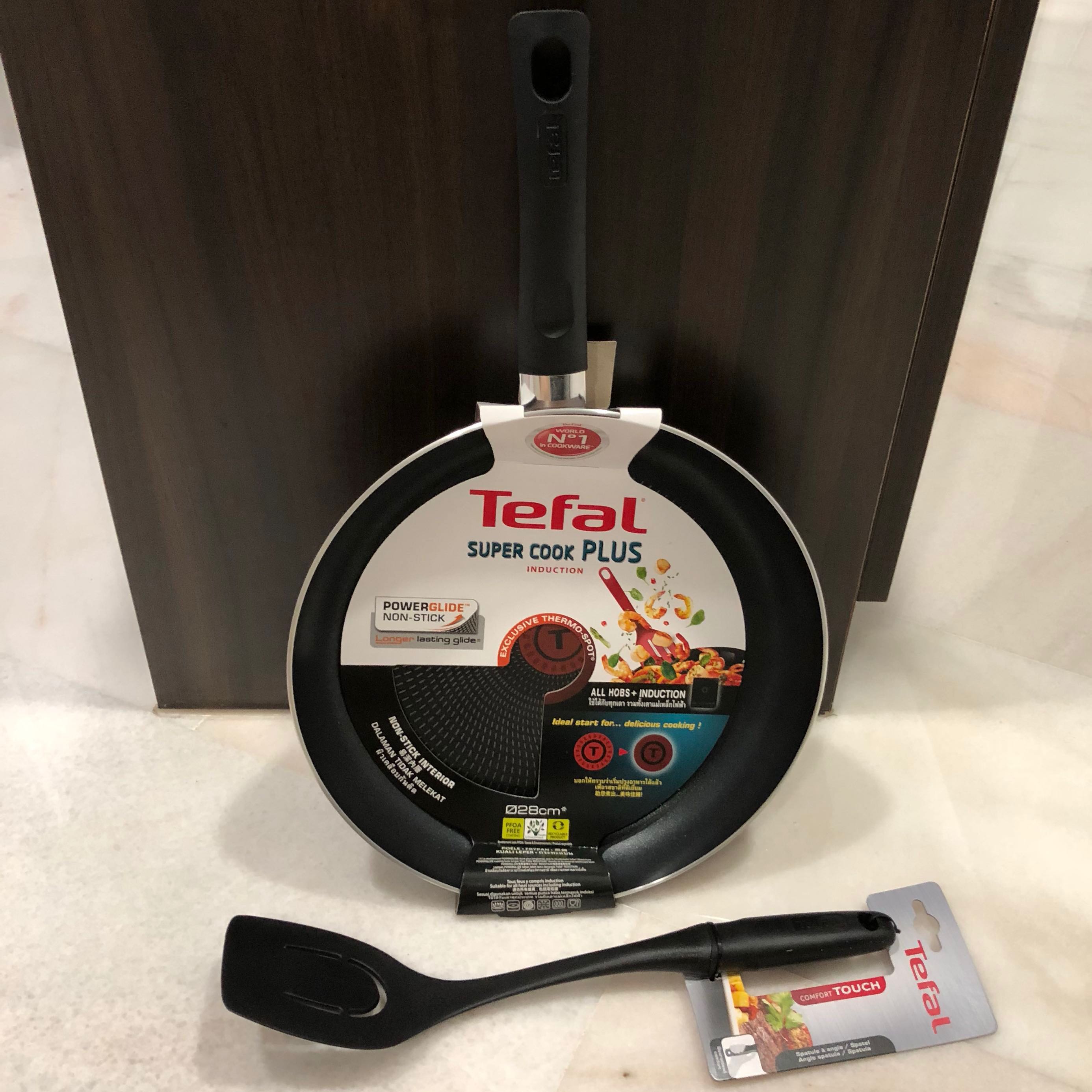 TEFAL 28cm Super Cook Plus Frypan with TEFAL Spatula, Furniture & Home Living, Kitchenware ...