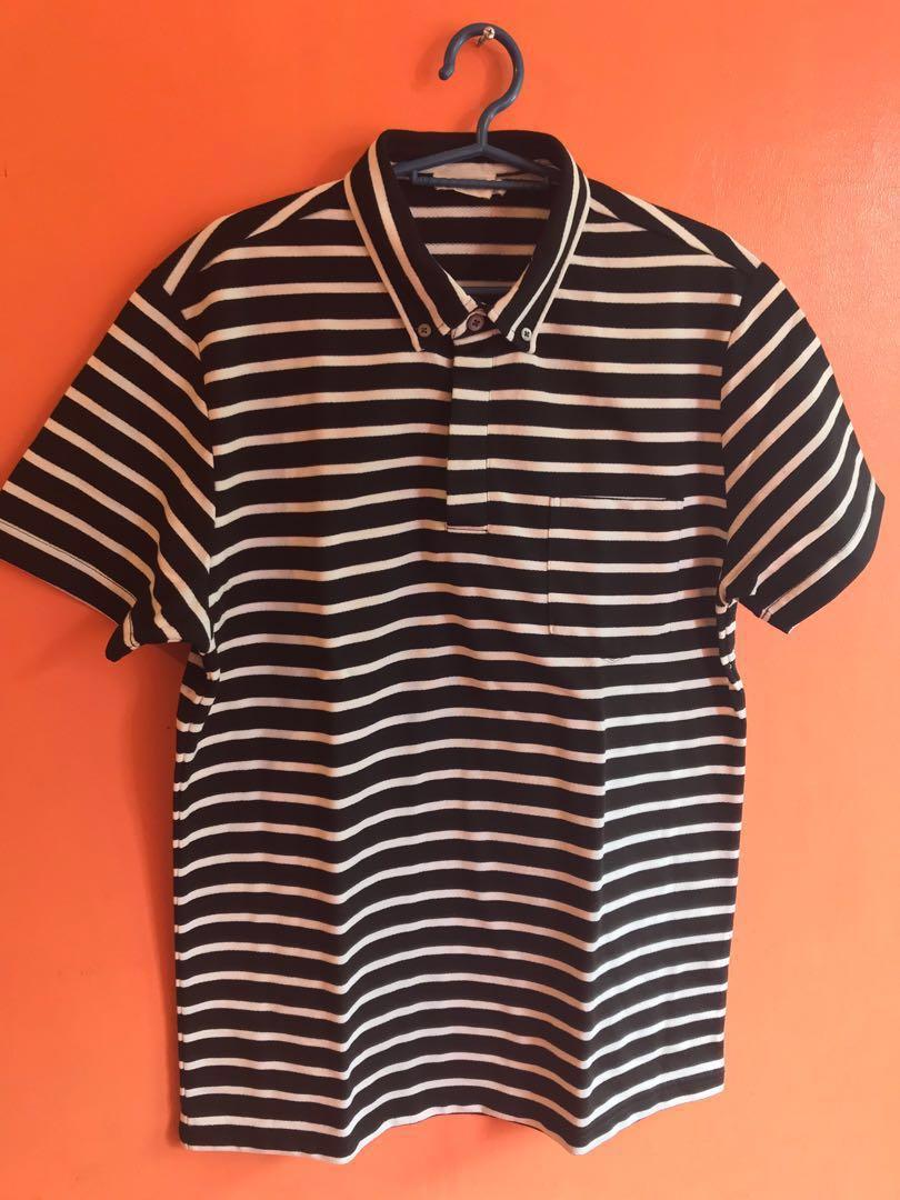 Black Polo Shirt w/ White Horizontal Stripes, Men's Fashion, Tops ...