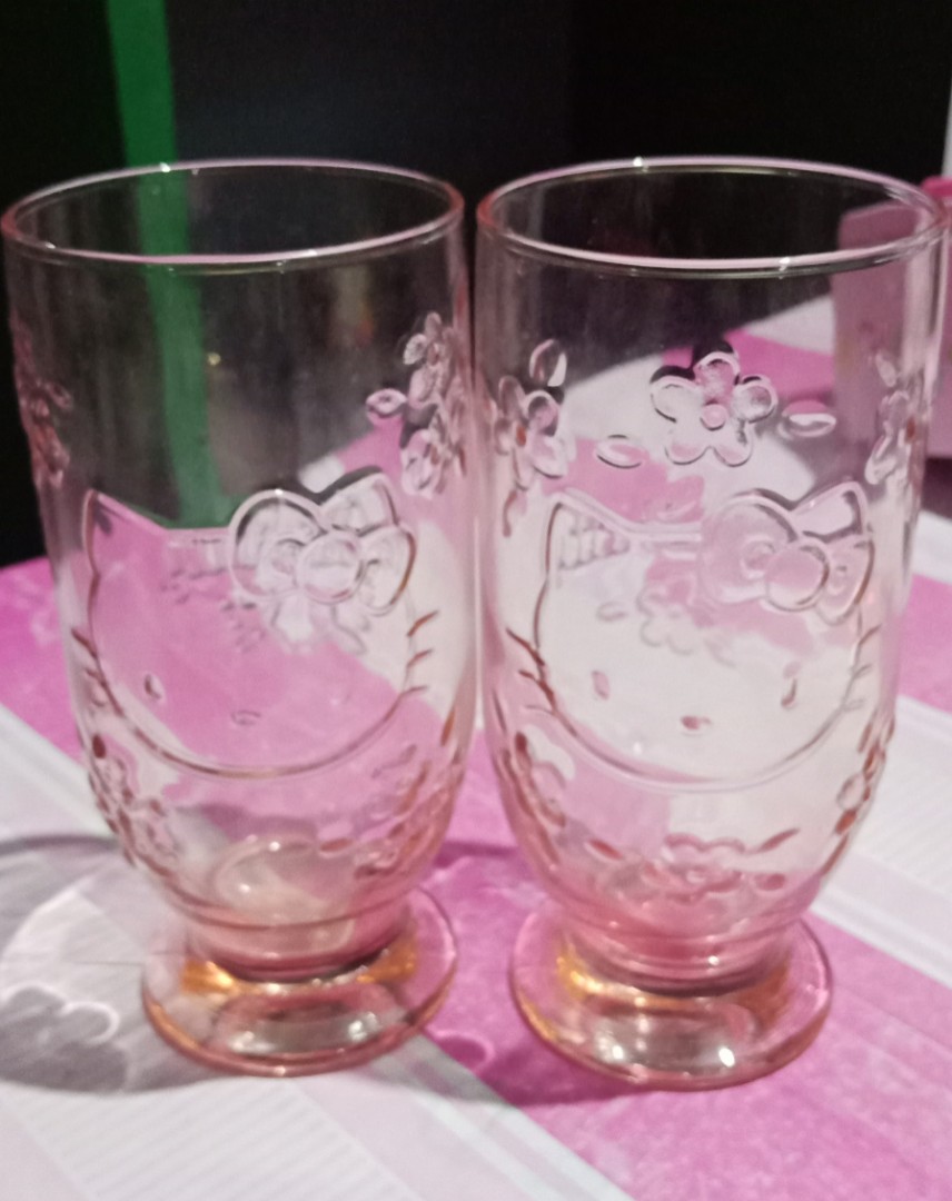 hello kitty glass 1(SOLD) 1AVAILABLE, Furniture & Home Living ...