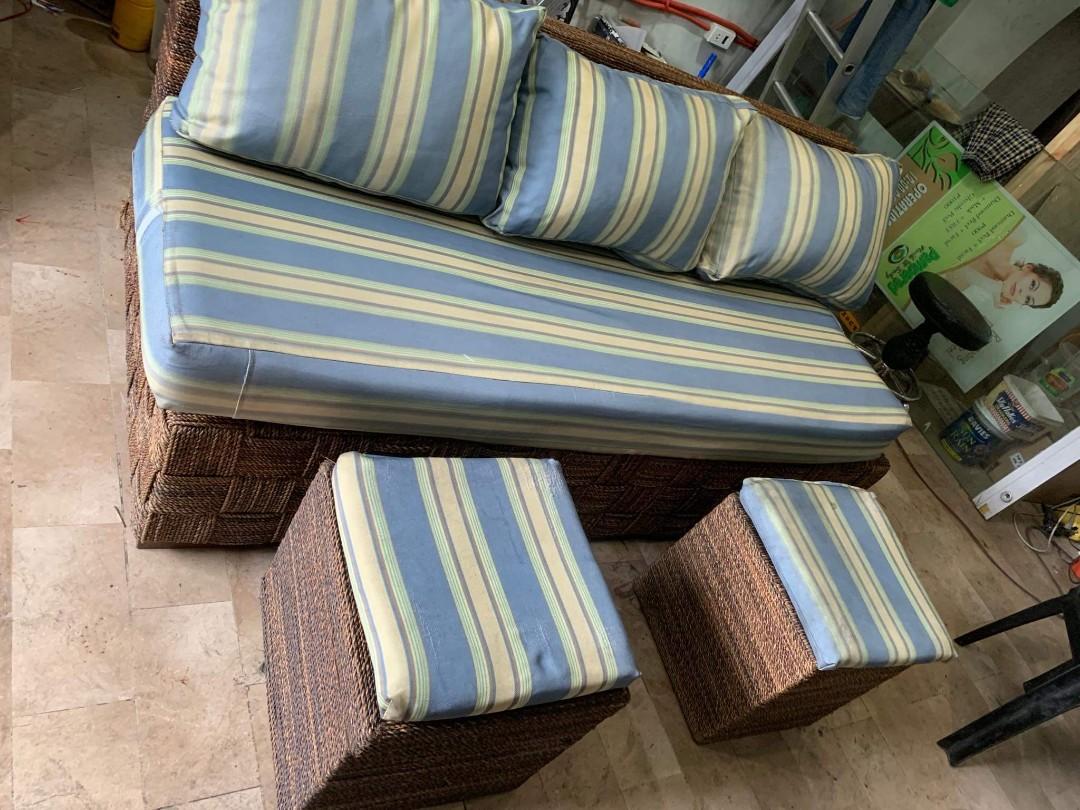 4 seater abaca sofa chair with 2 footstool, Babies & Kids, Baby Nursery ...