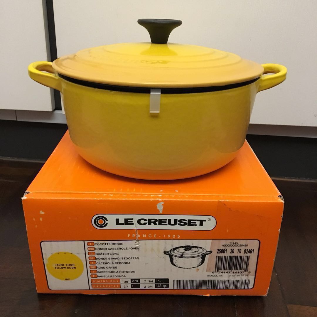 Le Creuset Yellow Dijon Round French Oven 20cm, Furniture & Home Living ...