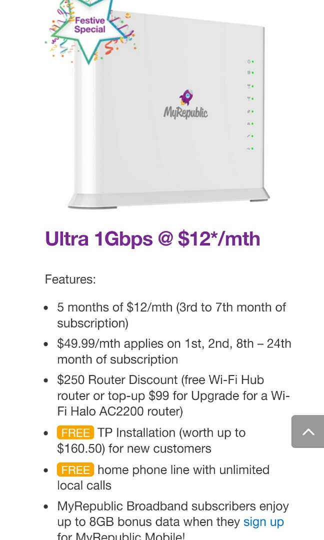 MyRepublic 1GB Home Fibre Broadband, Computers & Tech, Parts ...