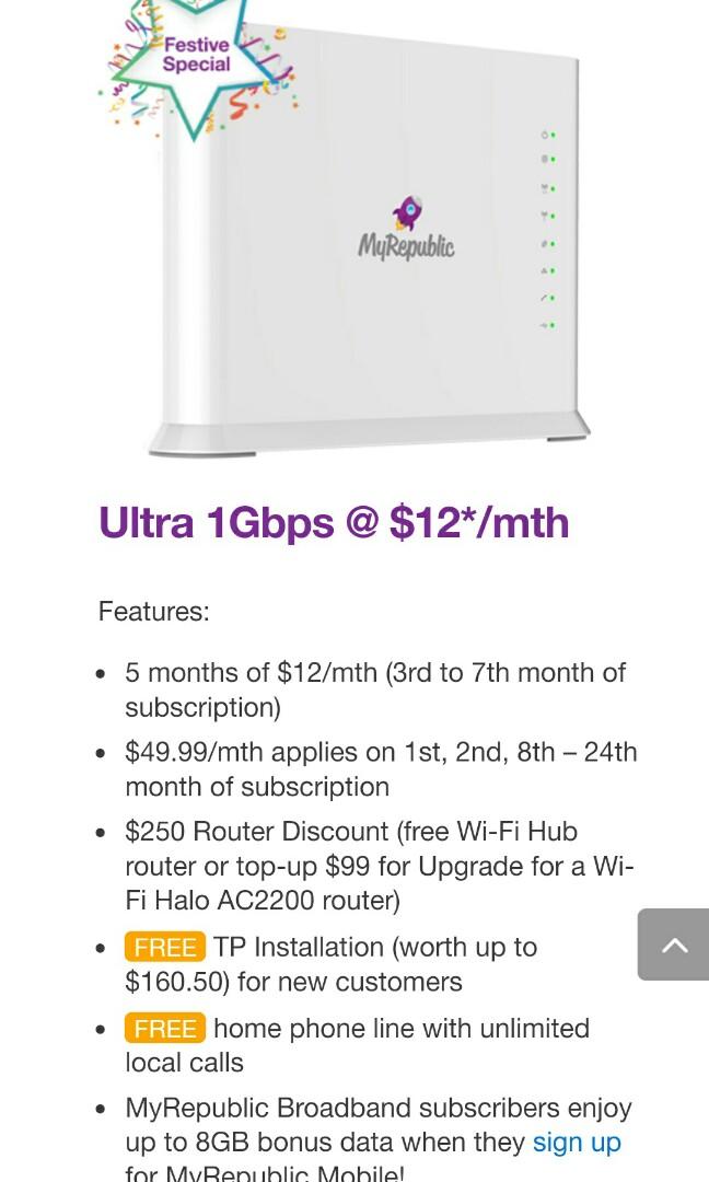 MyRepublic 1GB Home Fibre Broadband, Computers & Tech, Parts ...