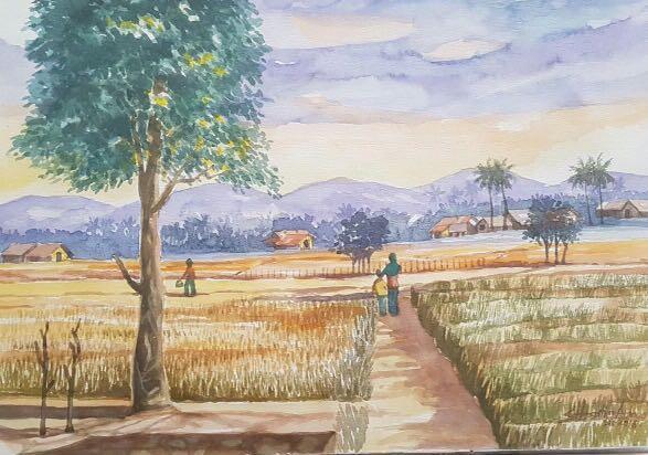 Original Watercolour Painting of a Malay 'Kampung' Scene, Furniture ...