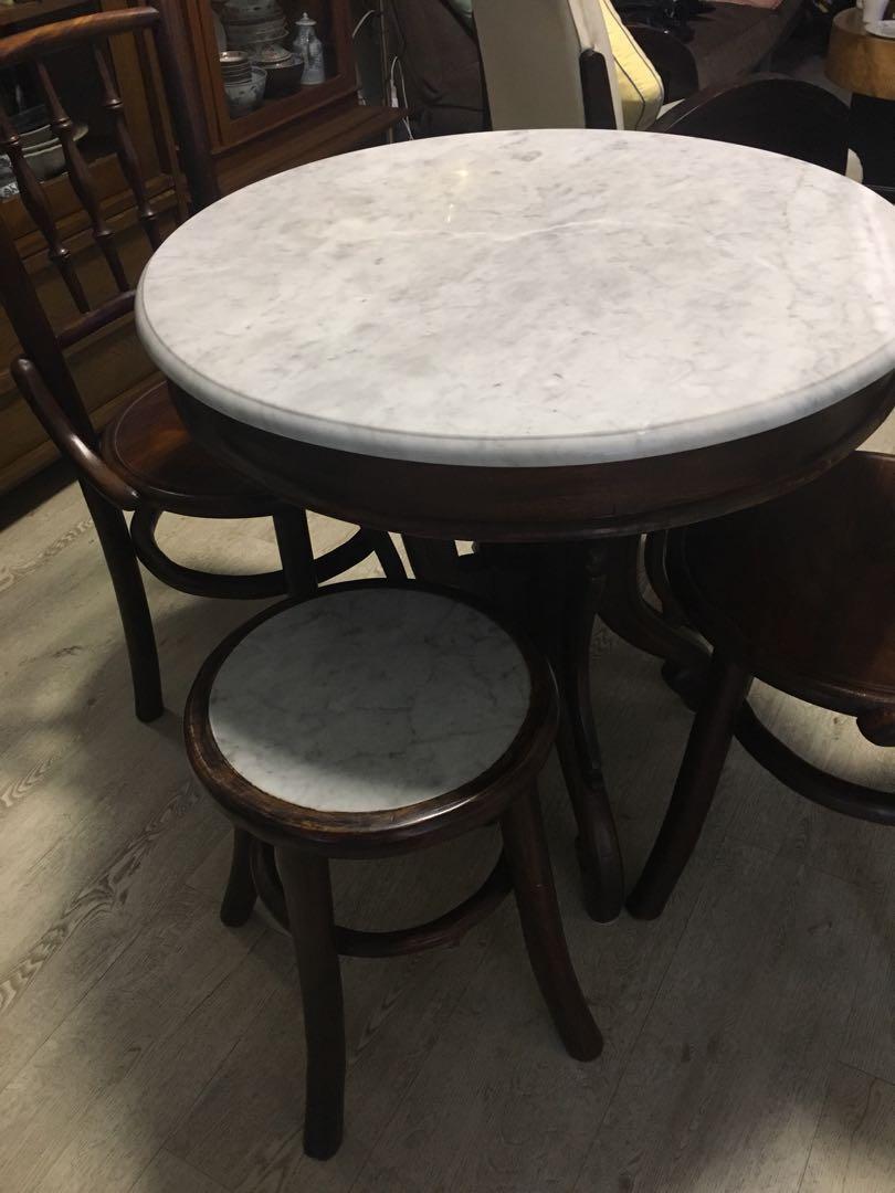 Real marble Kopitiam table and chairs, Furniture & Home Living ...