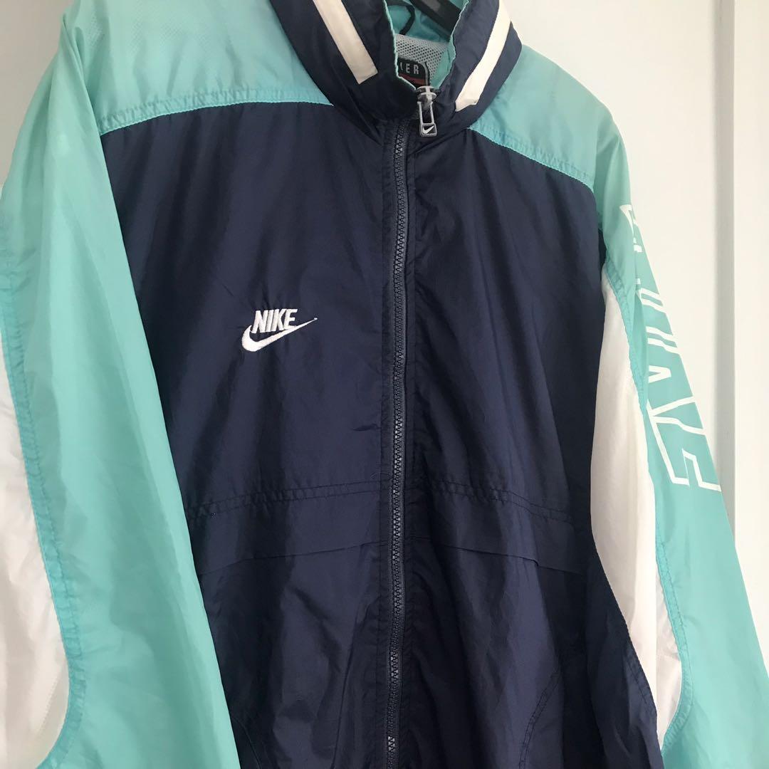VINTAGE NIKE NAVY & TURQUOISE WINDBREAKER JACKET, Men's Fashion, Coats ...