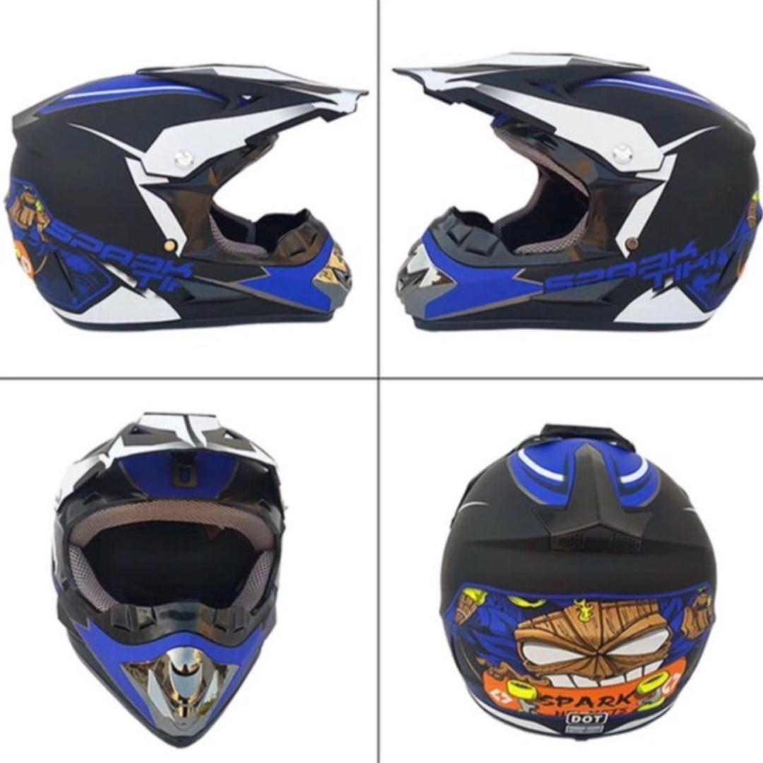 Black with Blue and White Designs Full Face Motorcycle Helmet Scrambler ...