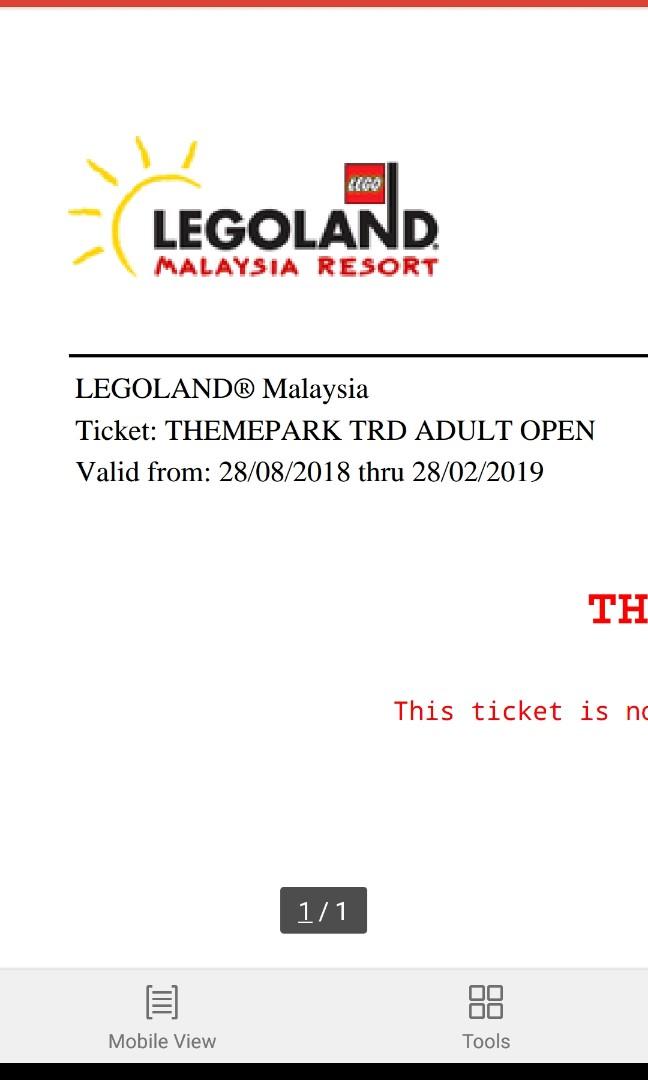 Legoland Malaysia eTickets 2A 2C, Tickets & Vouchers, Local Attractions ...