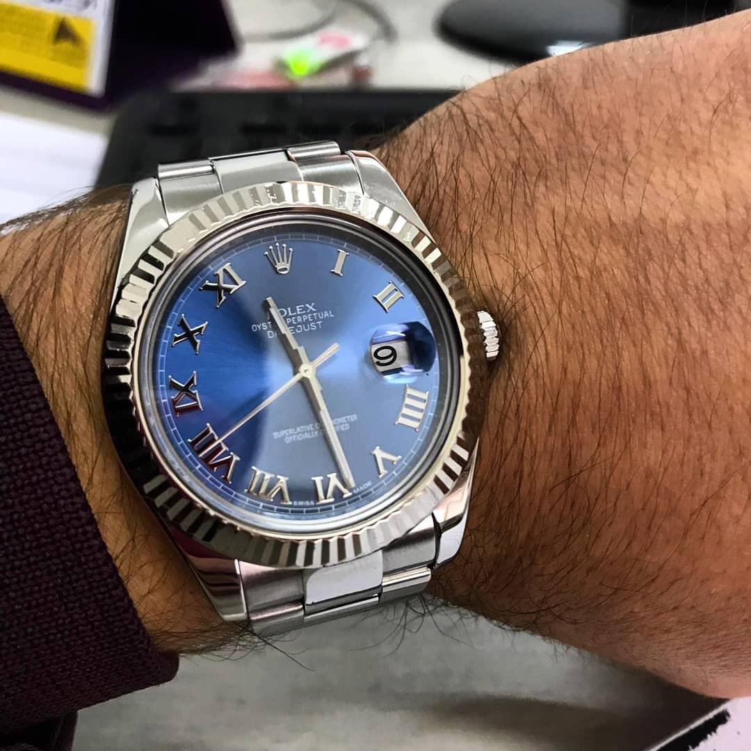 Rolex Datejust Roman Numerals Blue Dial Full Set Luxury Watches On