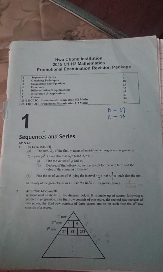 Hwa Chong Institution (HCI) 2015-2016 JC H2 Mathematics Revision Packages, Hobbies & Toys, Books ...