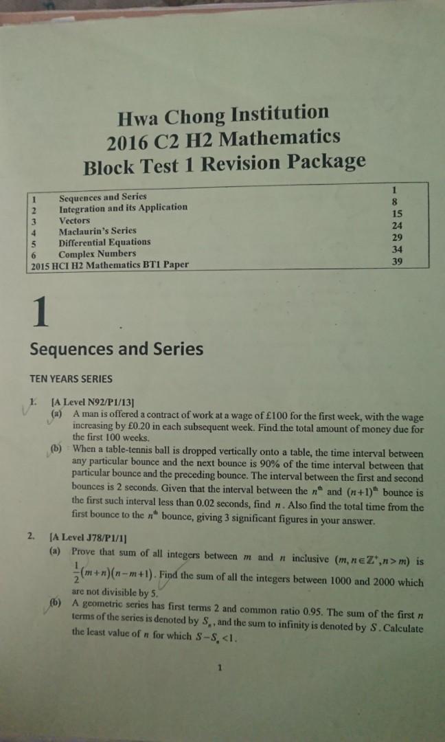 Hwa Chong Institution (HCI) 2015-2016 JC H2 Mathematics Revision ...