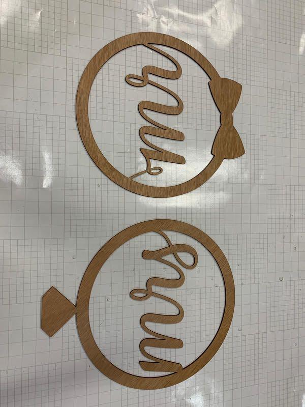 Laser cut out MR & MRS wooden deco, Hobbies & Toys, Stationery & Craft ...