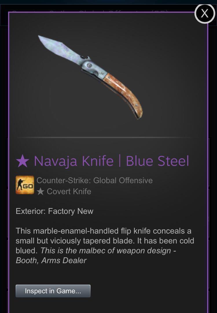 CSGO KNIFE Navaja Blue Steel FN 70% , Video Gaming, Gaming Accessories ...