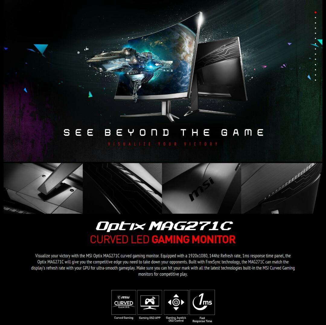 MSI OPTIX MAG271C 27"1MS 144HZ CURVED MONITOR, Computers & Tech, Parts ...