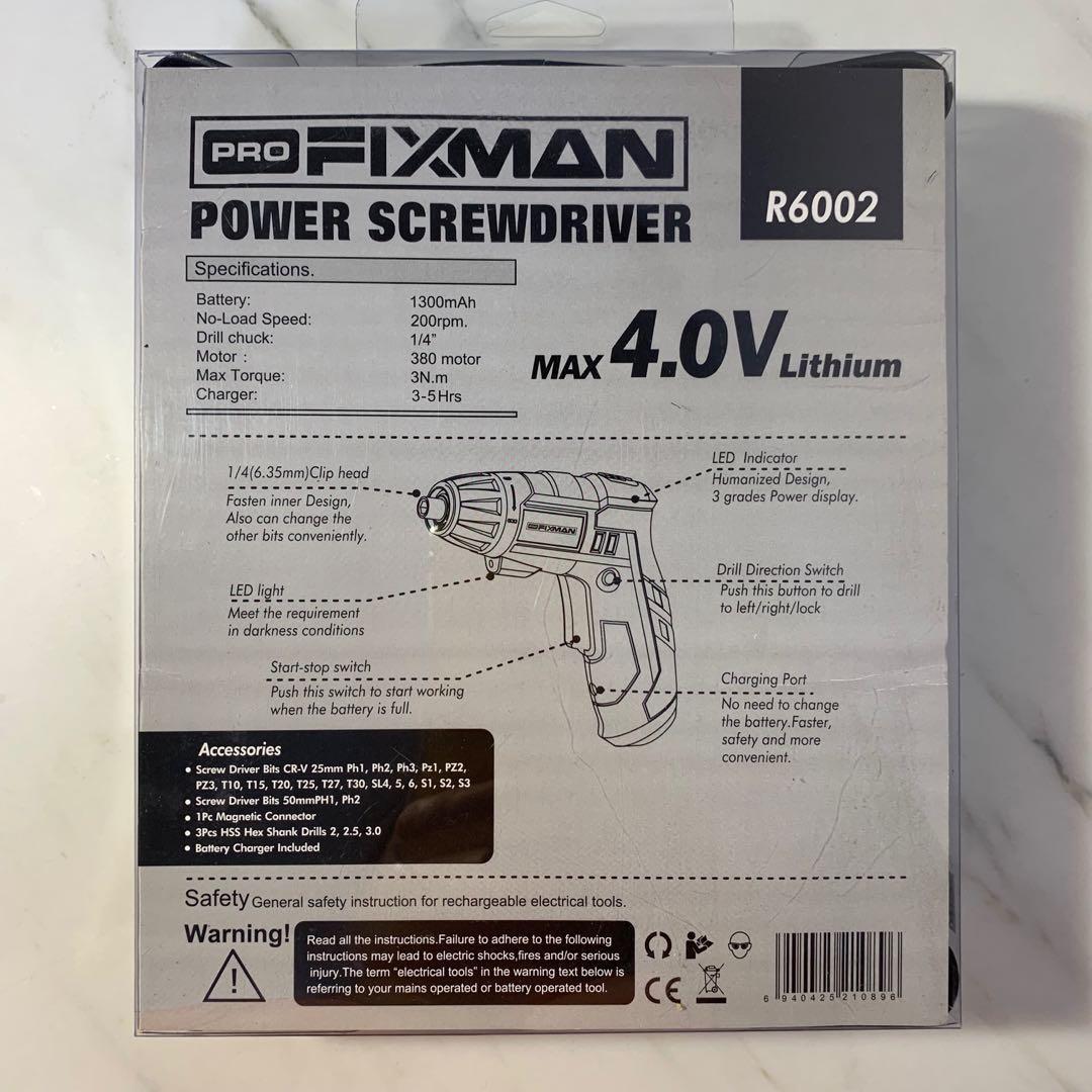 Pro Fixman Cordless Power Screwdriver 4.0V Lithium 1.3Ah Rechargeable Battery - 24 pcs ...