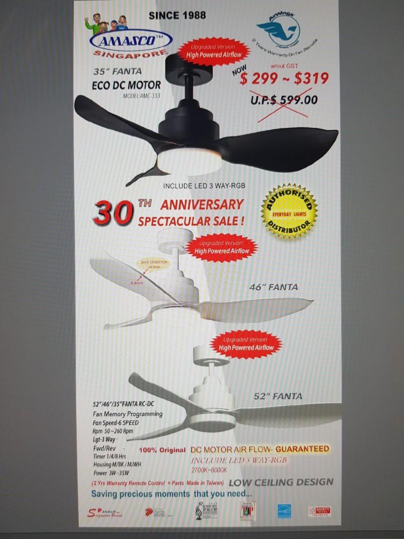 **SUPER OFFER** AMASCO FANTA DC 35" , 46" ,52" CEILING FAN WITH 22W LED ...